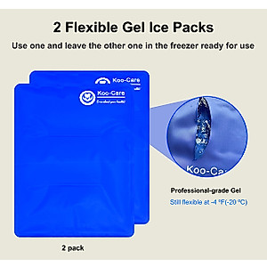 Koo-Care Large Flexible Gel Ice Pack for Injuries Reusable Hot Cold Compress - Fit for Shoulder Arm, Back, Hip, Knee, Shin, Foot Pain Relief, Swelling, Physical Therapy (L, 11" x 14") Pack of 2