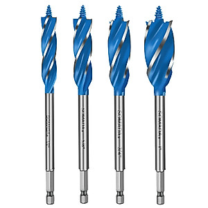 SOMADA Auger Drill Bit Set for Wood, 4-Piece, 1/2", 5/8", 3/4" and 1" Inch Size, 6-Inch Long Impact Wood Auger Set with Quick Change hex Shank