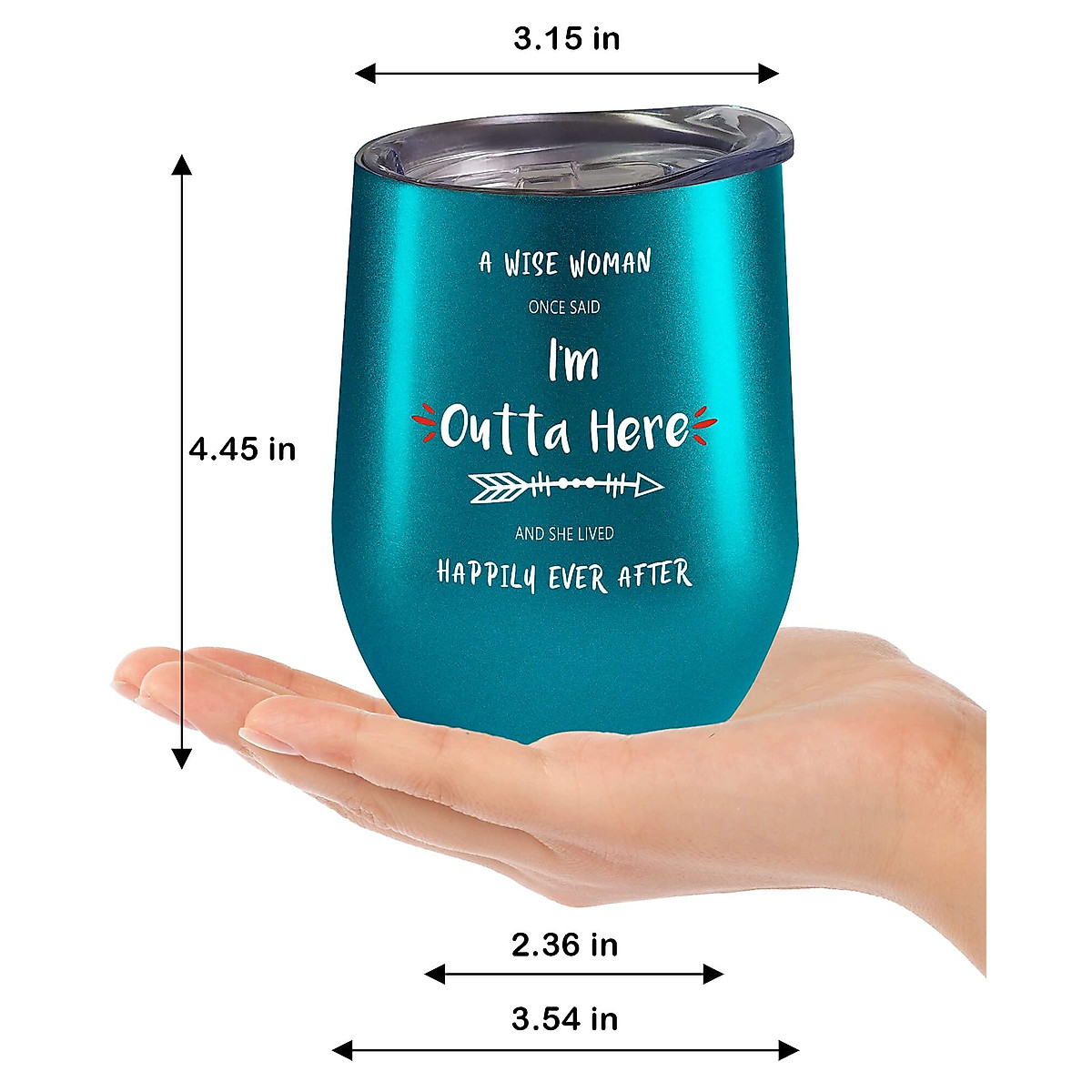 Fancyfams I’m Outta Here, Retirement Gifts for Women, Birthday Divorce Retirement Going Away Good Luck Gift, 12 oz Stainless Steel Wine Tumbler, Retirement Gifts (Outta Here - Turquoise)