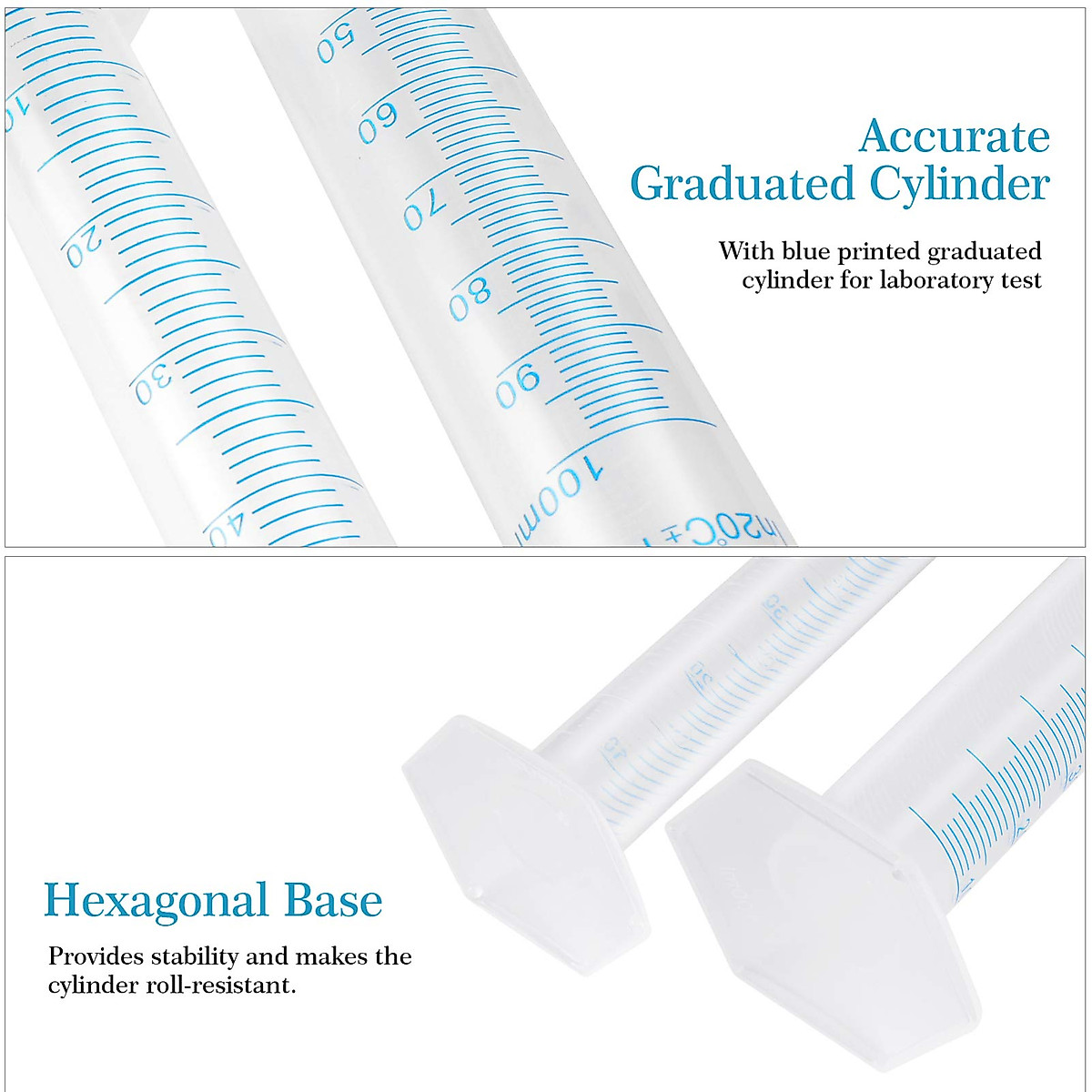 Lurrose Measuring Cylinder Graduated Cylinder Lab Test Tube Set of 4, Plastic Graduated Cylinder Set 10, 25, 50, 100ml