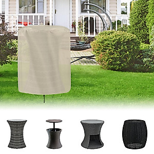 TheElves Patio Cooler Bar Table Cover Design for Keter 7.5-Gal Cool Bar Table, Outdoor Patio Round Beer Cooler Table Cover, Waterproof Barrel Cool Bar Table Cover, 21" D X 23" H, Beige