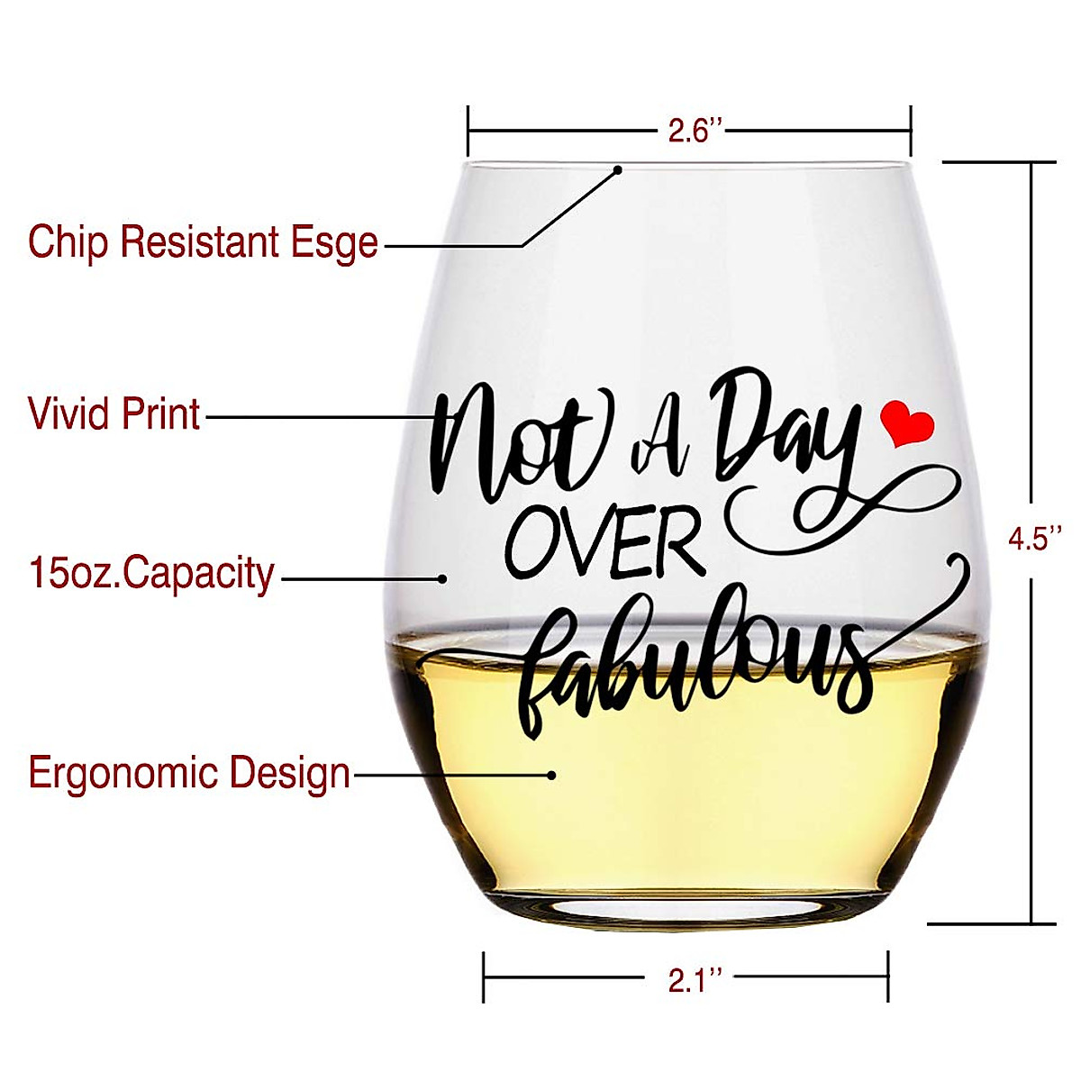 Not a Day Over Fabulous, Funny Wine Glass, Best Birthday Gifts,Perfect Birthday, Wedding, Christmas, Mother's Day Gift for Women Friend