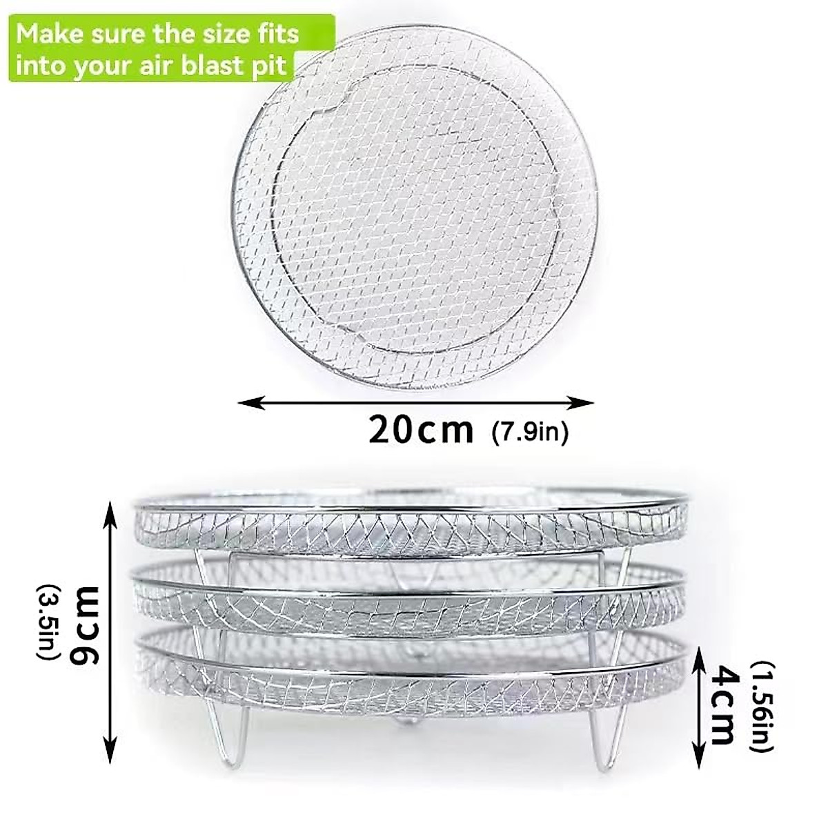 Air Fryer Racks, 3Pack Round Stackable Dehydrator Racks with Insulated Clamp and Brush Universal Stainless Steel Kitchen Air Fryer Accessories Fit all 5.0QT - 10.0QT Air fryer, 8inch