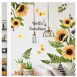 Sunflower Wall Stickers, 3D Yellow Flower Wall Decals, Easy Peel and Stick Wallpaper, DIY Removable Wall Art Mural for Bathroom, Bedroom, Nursery, TV Shower Door Home Decor