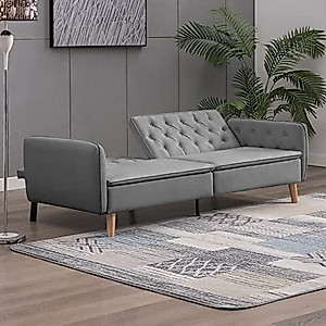 ZAFLY Couch Bed, 76.8'' Loveseat Bed Couches for Living Room, Futon Sofa Deep Seat Beds with Soft Ice and Snow Velvet Sturdy Sleeper Small Space, Bedroom, Apartment, Dorm Light Grey