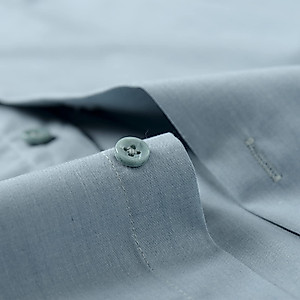 FAHIZO Men's Dress Shirt Casual Regular Fit Stretch Soild Long Sleeve Button Up Shirts, Grey Green-L