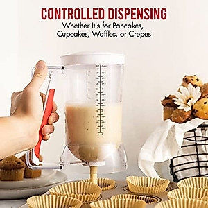 Dalup Enterprises Pancake Batter Dispenser - Kid Friendly & Mess Free Cupcake Batter Dispenser with Squeeze Handle for Precise Portion Control, Also Perfect for Waffles, Crepes, Cakes (4 Cup Capacity)