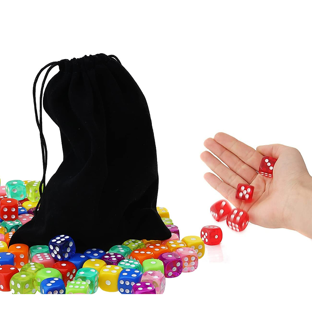 120 Pieces 6 Sided Dice Set Translucent & Solid Games Dice Set, Colored Dice with Free a Black Velvet Pouches for Playing Games, Like Board Games, Dice Games, Math Games, Party Favors and More (16 mm)