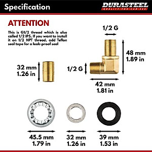 DuraSteel Wall Mount Faucet Installation Kit - Commercial Kitchen No Lead Faucet Mounting Adapter Set for 1/2-inch IPS Female Inlet - Space Saving Backsplash Kit