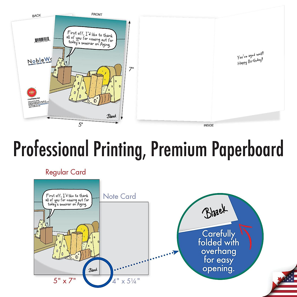 NobleWorks Hysterical Birthday Greeting Card with 5 x 7 Inch Envelope (1 Card) BdayCheese Aging C10299BDG