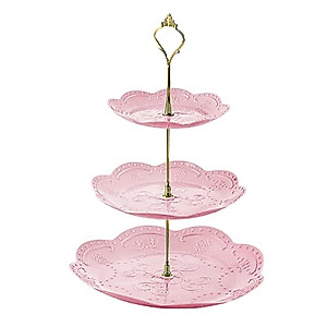 Aebor Cupcake Stand, 3 Tier Plastic Tiered Tray, Dessert Candy Snacks Bread Tower Tray, Plastic Cake Stand for Wedding Home Holiday Birthday Christmas Party Decor (Pink)