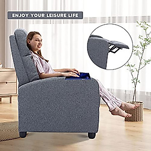 Phoenix Home New Model Massage, Modern Single Sofa Padded Backrest and Thick Seat Cushion, PU Leather Recliner Chair for Living Room, Home Theater, Grey