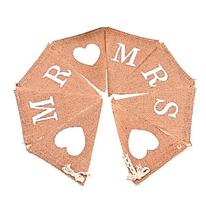Dartsz MR & MRS Burlap Banner Heart Triangle Flags Pennant for Rustic Wedding Engagement Bridal Shower Party Decorations