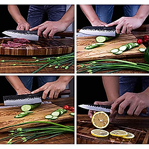 4pcs in one Kitchen Knife Set with Teak Wood Magnetic Knife Block by Findking-Dynasty series-3 layer 9CR18MOV Clad Steel W/Octagon Handle Knife Set