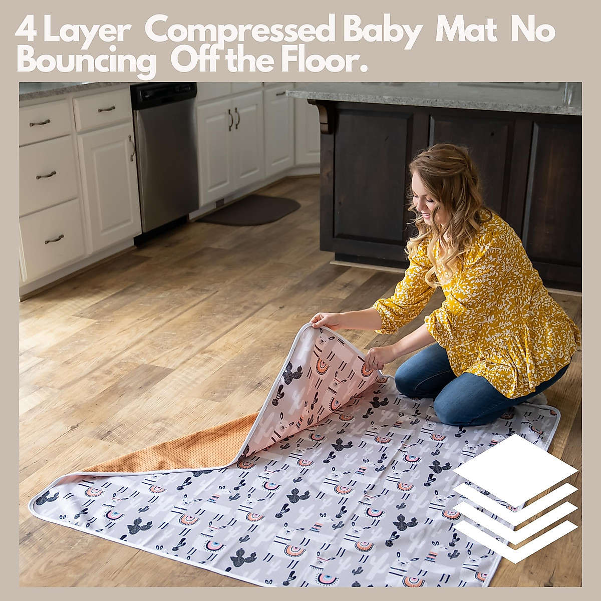 BABYBOET Splat Mat for Baby – Under High Chair Floor Mat Protects Wood, Vinyl and Carpet from Spills – Waterproof 4 Layer Baby Mat Bundle with Waterproof Matching Smock (51” x 51”)