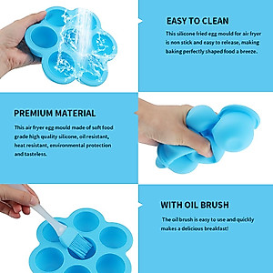 Silicone Air Fryer Egg Bite Mold, 2 Pcs Reusable Egg Bites Pan with Lid + 2 Pcs Oil Brushes - Non-Stick Air Fryer Egg Mold Cupcake Mold, Air Fryer Accessories(2 Set)