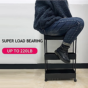 Slim Storage Cart Shelf Removable 4-Tier Rolling Trolley Storage Organizer Carts Rack with 4 Storage Baskets and Wheels for Kitchen Living Room Bathroom Bedroom Narrow Places