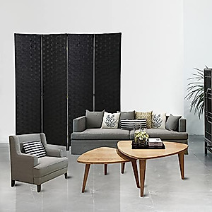 Room Divider 6FT 4 Panels Wall Divider Privacy Screen Wood Mesh Hand-Woven Design Room Screen Divider Indoor Folding Portable Partition Screen (Black)