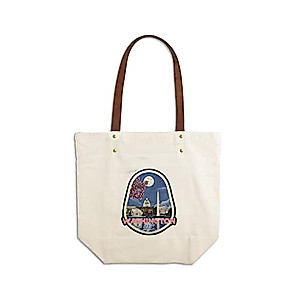 Washington DC, Night Scene, Contour (Canvas Deluxe Tote Bag, Faux Leather Handles & Zip Pocket)