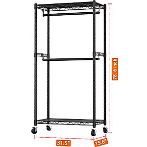 Soywey Heavy Duty Wire Garment Rack, 31.5" L x 15.6" W x 78.6" H Clothing Rack Clothes Rack for Hanging Clothes Metal Free Standing Clothes Rack Wire Metal Clothing Rack Closet（Black）