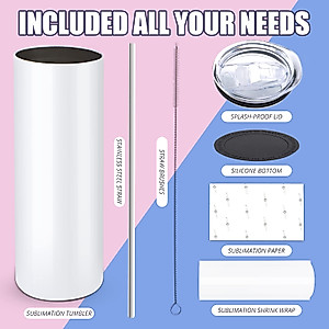 HTVRONT 8 Pack Sublimation Tumblers - Sublimation Blanks Tumbler 20 OZ Skinny - Stainless Steel Sublimation Tumblers with Box, Paper and Straw