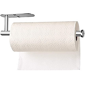 HONZUEN Paper Towel Holder Under Cabinet, Adhesive or Screw Install, Brushed Nickel Wall Mount Paper Towel Holders for Kitchen RV, Waterproof Stainless Steel Kitchen Towel Holder