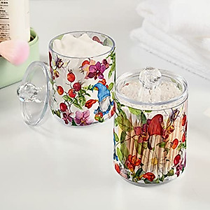 Kigai 2PCS Gnomes Flowers Qtip Holder Dispenser with Lids - 14 oz Bathroom Storage Organizer Set, Clear Apothecary Jars Food Storage Containers, for Tea, Coffee, Cotton Ball, Floss