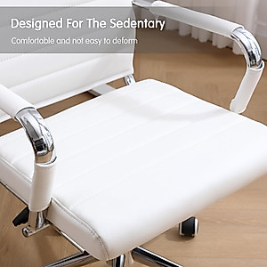 BOWTHY Home Office Chair Ribbed, Modern Leather Conference Room Chairs, Ergonomic Office Desk Chair, High Back Executive Computer Chair, Adjustable Swivel Chair with Arms (White)