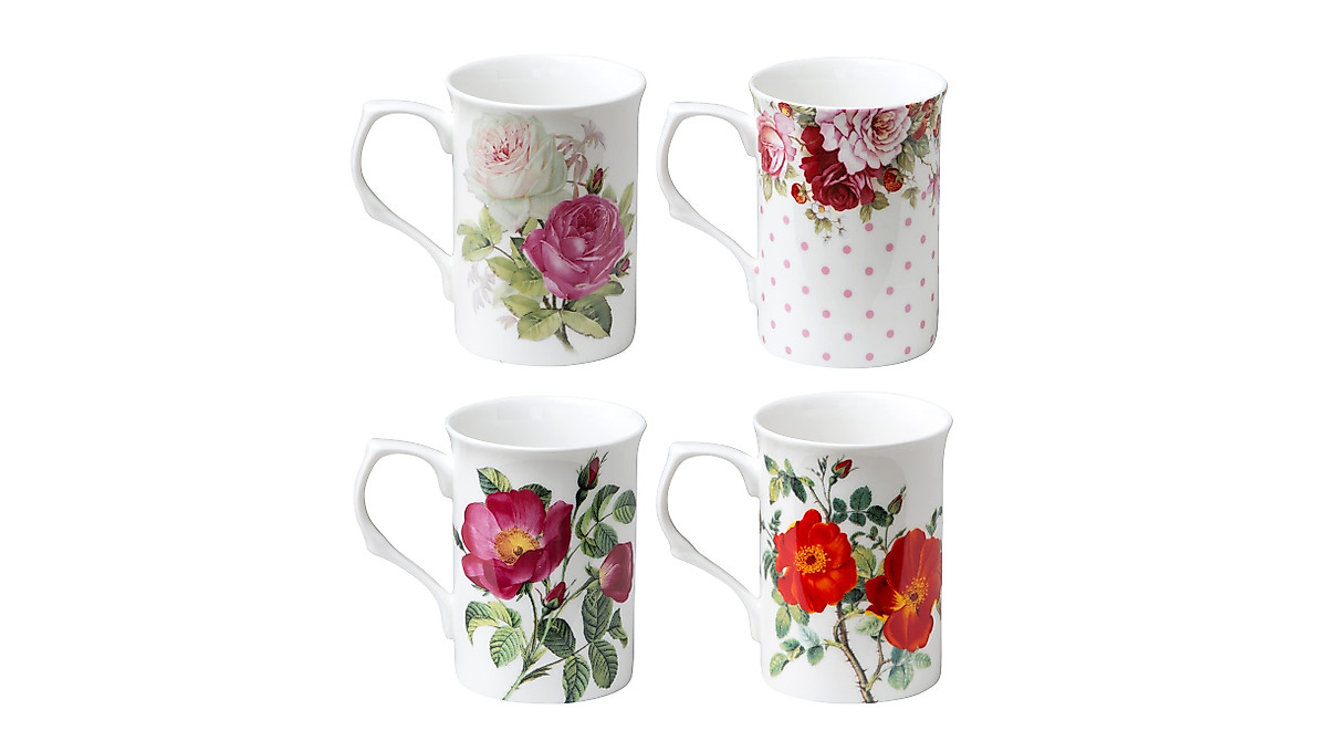 Grace Teaware 9oz Floral Bone China Mug Set of 4
