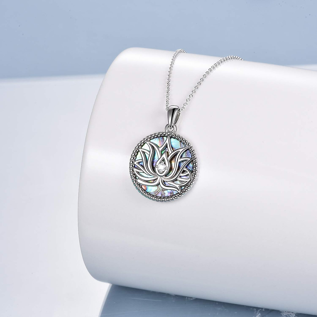 ONEFINITY Yoga Lotus Flower Pendant Necklace with Abalone Shell Sterling Silver Lotus Flower Jewelry for Women