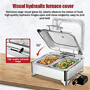 Food Warmers for Parties Buffets Electric, Electric Chafing Dish Buffet Set with Clear Glass Hydraulic Covers, Stainless Steel Buffet Server and Adjustable Temperature Warming Tray 35°c~80°c, 9l(Siz