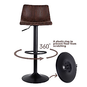 SUPERJARE Bar Stools Set of 4 - Adjustable Barstools with Back and Footrest, Counter Height Bar Chairs for Kitchen, Pub - Retro Brown