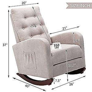 BOSTANA Rocking Chair Nursery, High Backrest Upholstered Velvet Glider Chair with Rubber Wood Legs & Side Pocket,Rocker Armchair for Livingroom,Bedroom,Lounge