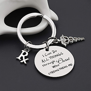LQRI Rx Pharmacist Pharmacy Keychain Rx Symbol Rx Gift I Can Do All Things Through Christ Who Strengthens Me Keychain Pharmacy Technician Gift Rx Graduation Gift (sliver)