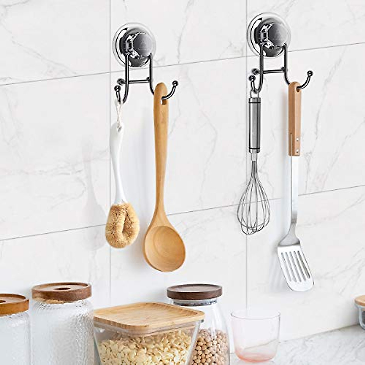 U&A Antilope Powerful Vacuum Suction Cup Hooks for Shower,Kitchen&Bathroom,Stainless Steel Shower Hanger for Loofah,Towel (2pcs)