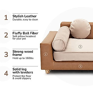 dCee Luxury Large Dog Sofa, Cat Sofas, Holds 160 Lbs, 42 in. Premium Leather Dog Bed Couch with Removable Washable Velvet Cushion for Comfort Sleep, Suitable for Different Pet Sizes