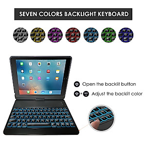 ProCase Keyboard Case for iPad 9.7 2018/2017 (Old Model), 360 Degree Rotation Swivel Cover Case with Wireless Keyboard for iPad 9.7 Inch 6th / 5th Gen/iPad Pro 9.7 2016, iPad Air 2/iPad Air 1-Black