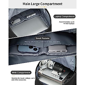 Black Laptop Backpack For Women Men 14 Inch Waterproof College Backpack With Laptop Compartment Aesthetic Backpack Small Backpack Purse For Women Anti Theft Cute Backpack Lightweight Work Backpack