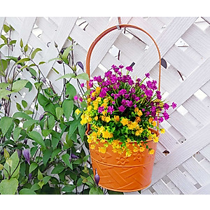 Triarrhena 9Pcs Artificial Flowers Outdoor UV Resistant Fake Plants,Faux Shrubs Plastic Arrangement for Hanging Planter Home,Wedding Porch ,Window,Farmhouse,Garden Décor (Fuchsia or Magenta, Yellow)