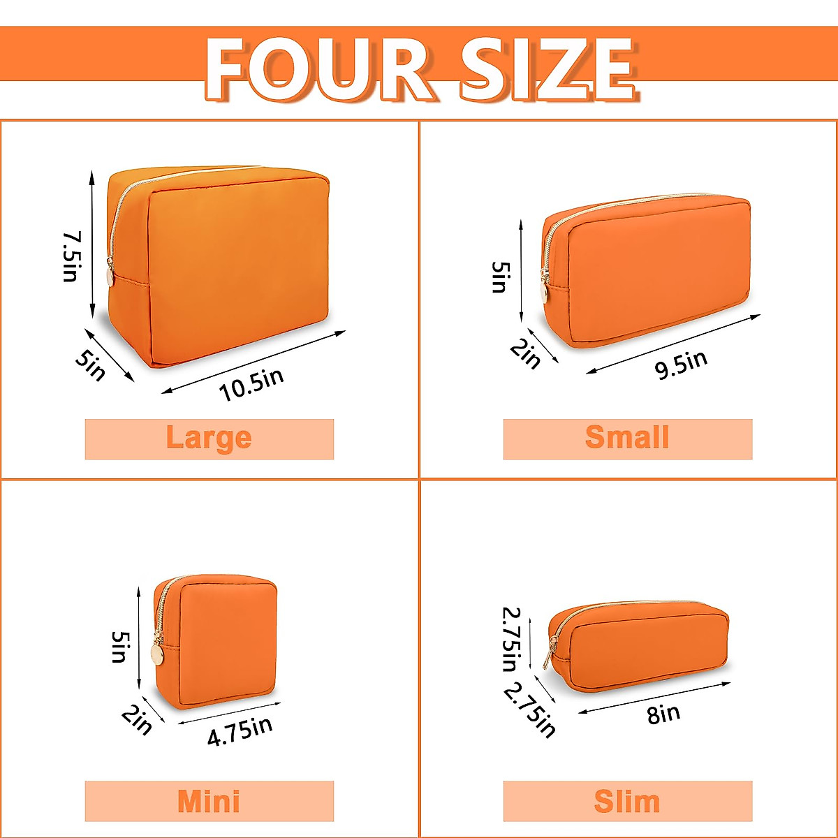 UIXIZQ Waterproof Large Makeup Bag Pouch,Nylon Women Travel Toiletry Storage Bag Preppy Cosmetic Bag for Girls,Big Makeup Organizer Bag Cute Zipper Pouch Bag for Sport Work Gift(Large-Peach)