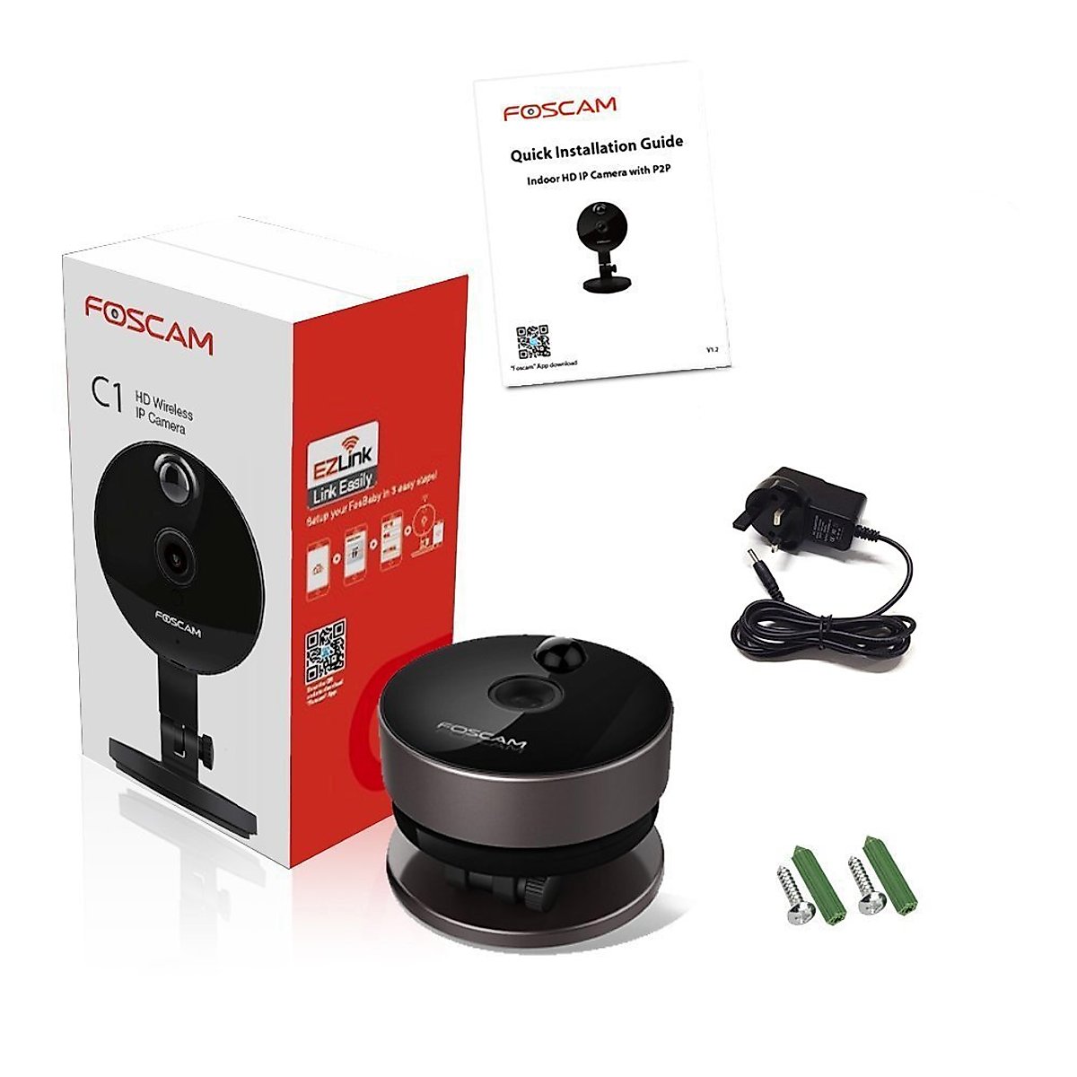 Foscam C1 HD 720P WiFi Security IP Camera with iOS/Android App, Super Wide 115° Viewing Angle, Night Vision Up to 26ft, PIR Motion Detection