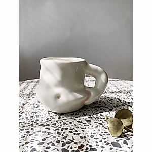 hesim Hand-Crafted Ceramic 14OZ Fat Belly Mug | Coffee Mug With Arm Handle | Fat Mug | Potbelly Coffee Mug | Father's Day Gift