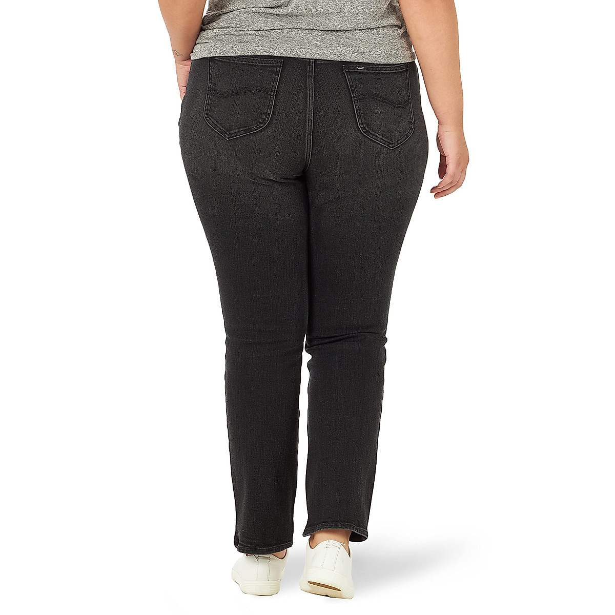 Lee Women's Size Ultra Lux Mid-Rise Slim Fit Straight Leg Jean, Black, 24 Plus