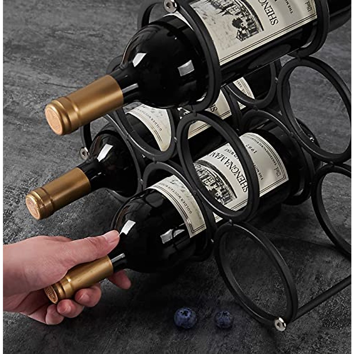 Black Modern Wire Rustic Counter Wine Rack Countertop Table,Metal Wine Rack Inserts for Cabinet Rustic 6 Bottles Wine Storage Holder