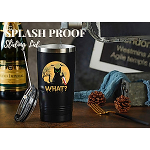 Onebttl Black Cat Gifts for Cat Lovers, Insulated Stainless Steel Tumblers with Lids and Straws, Funny gifts for Cat Mom, Dad on Birthday, Christmas, 20 oz, Black, What