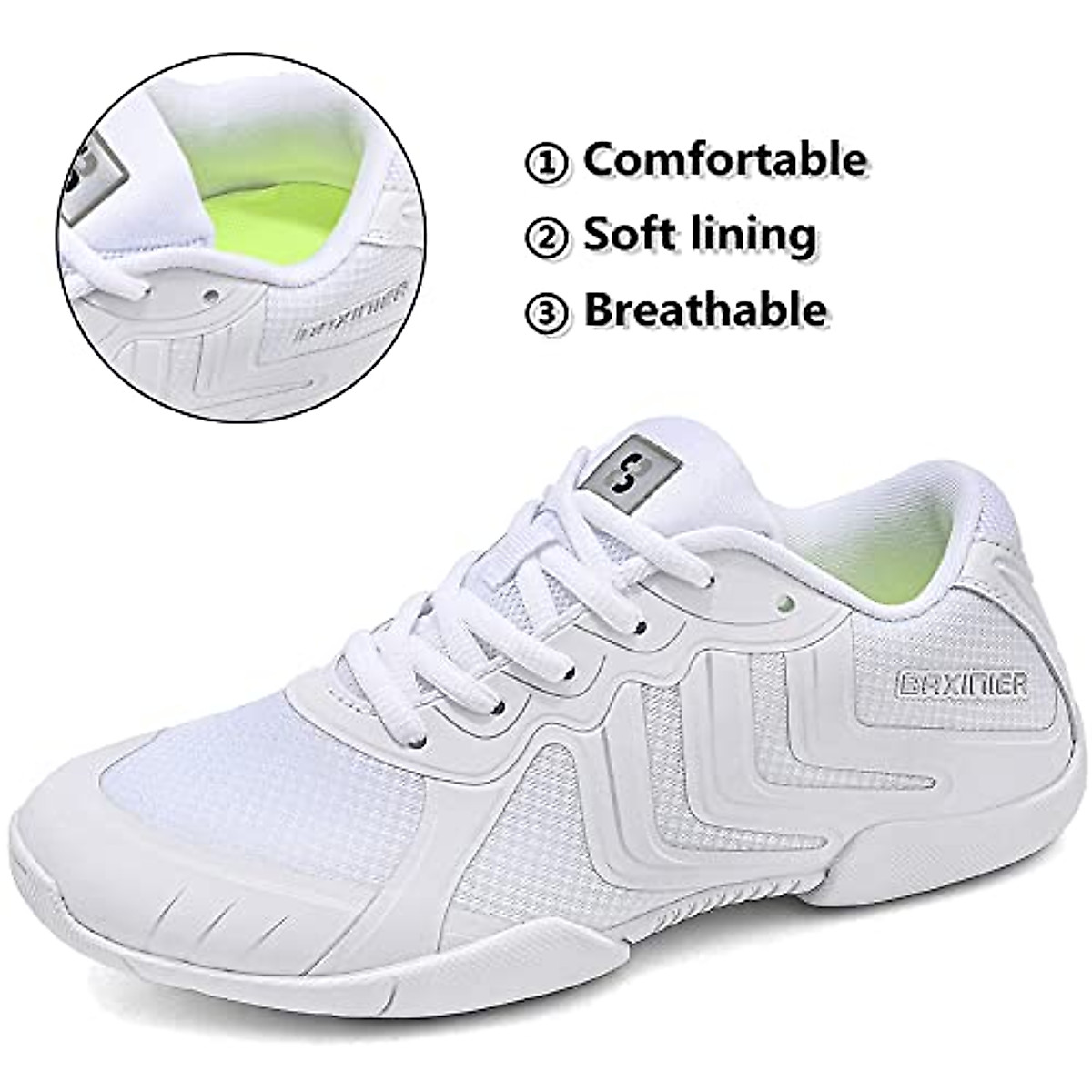TUOTOM Girls White Cheer Shoes Youth Competition Cheerleading Dance Sneakers Women Breathable Athletic Training Tennis, White, 3 Big Kid