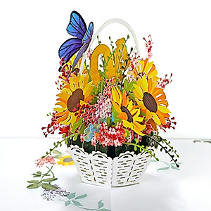 CUTPOPUP Birthday Card Pop Up, Mother's Day, 3D Greeting, Thank You Card (40th Sunflowers Bastket)