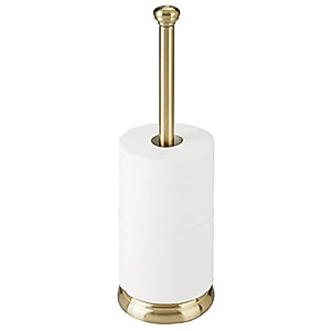 mDesign Metal Free-Standing Toilet Paper Holder with Stainless Steel Tube, Stand with Storage Roller Organizer for Bathroom Cabinet - Holds 3 Rolls Toilet Tissue - Hyde Collection - Soft Brass