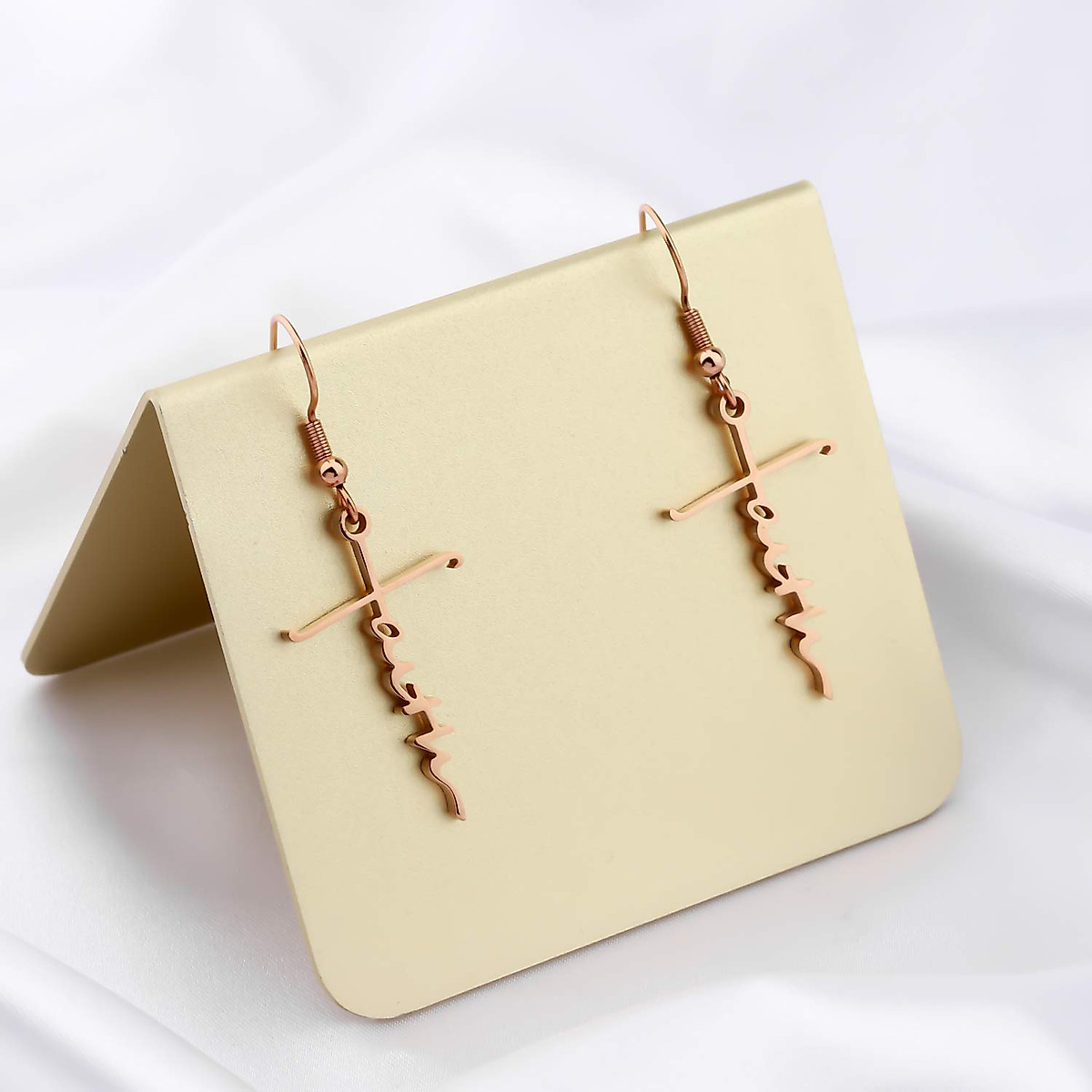 FAADBUK Faith Cross Earrings Christian Jewelry Hope Blessed Fearless Pary Pendant Earrings Religious Inspirational Jewelry (Faith ER-RG)