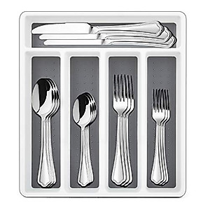40-Piece Silverware Set with Drawer Organizer Tray, HaWare Stainless Steel Flatware Cutlery Utensils, Timeless and Elegant Design for Home Hotel Wedding, Mirror Polished and Dishwasher Safe